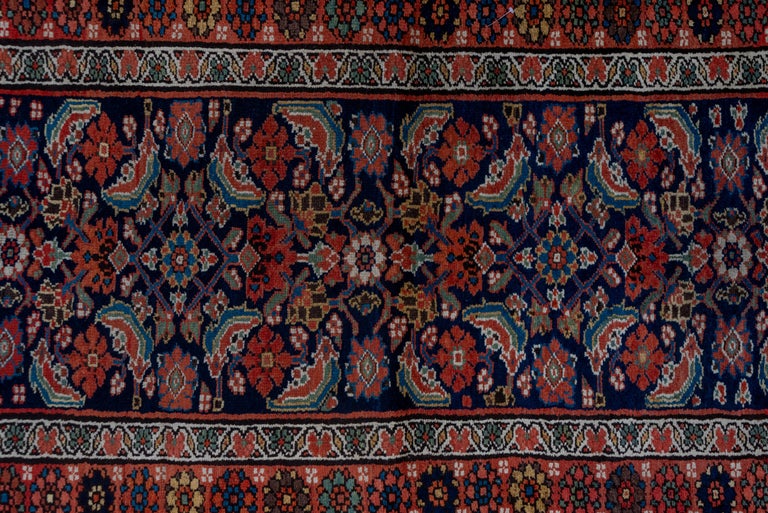 1910 Antique Persian Malayer Runner, Dark Navy Field and Red Borders ...