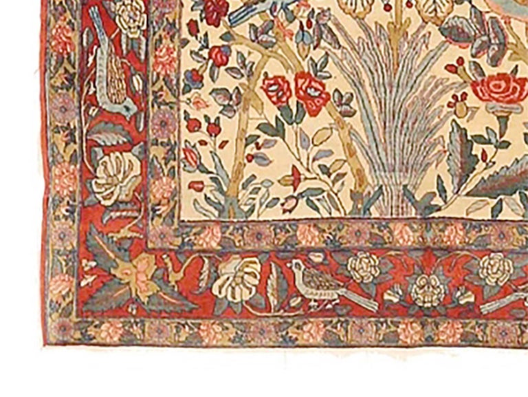 1910 Antique Persian Qom Rug with Garden Landscape Floral Details on ...