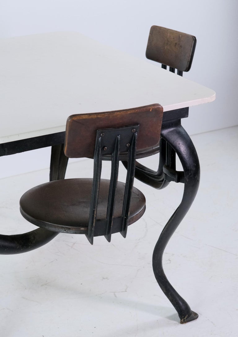 1910 Cast Iron Swing Table Set w/ Milk Glass Top, Cabriole Legs and ...