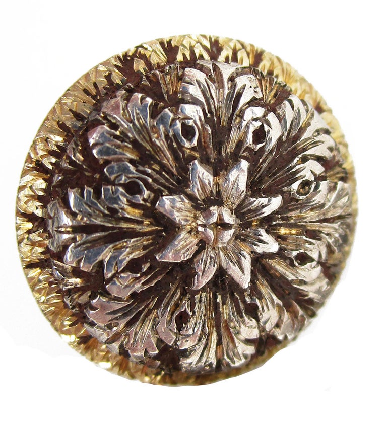 1910 Edwardian Hand Engraved 18 Karat and Silver Two-Tone Flower ...
