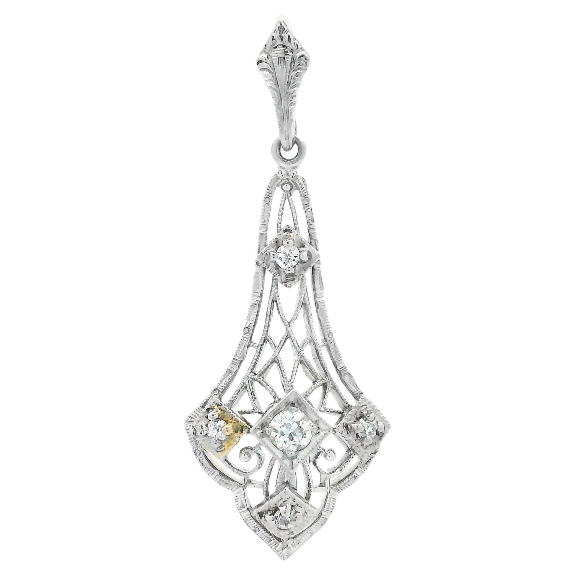 1910 Edwardian Platinum over 14k Yellow Gold and Diamond Lavalliere ...