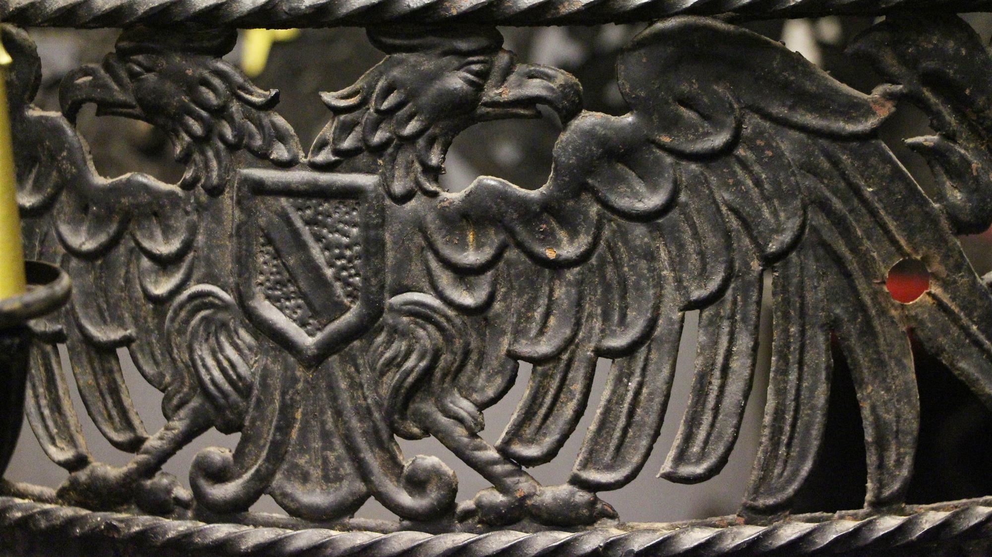 1910 Gothic Hand Forged Wrought Iron Figural 12 Light Chandelier with ...