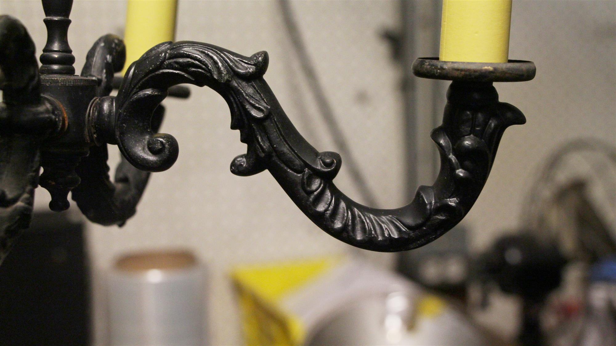 1910 Gothic Hand Forged Wrought Iron Figural 12 Light Chandelier with ...