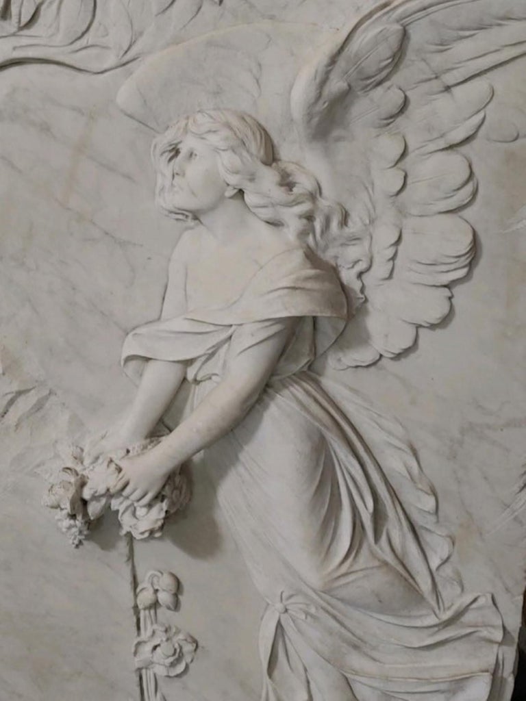 1910 Hand-Carved Marble Angel Wall Plaque Sculpture For Sale at 1stDibs