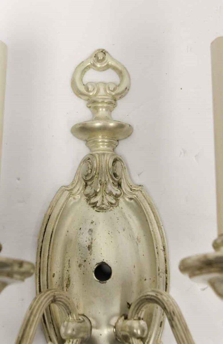 1910 Pair of Silver Plated Brass Federal Wall Sconces with Two Arms For ...