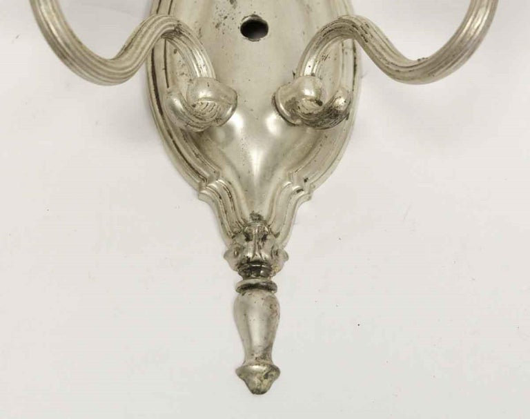 1910 Pair of Silver Plated Brass Federal Wall Sconces with Two Arms For ...