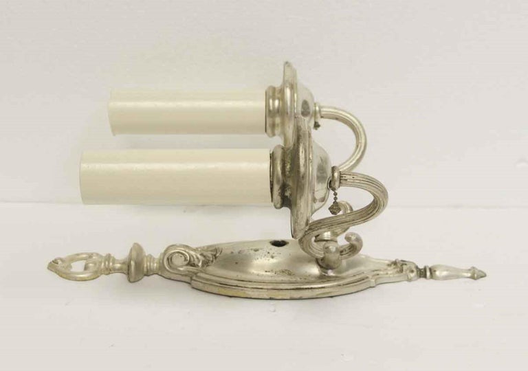 1910 Pair of Silver Plated Brass Federal Wall Sconces with Two Arms For ...