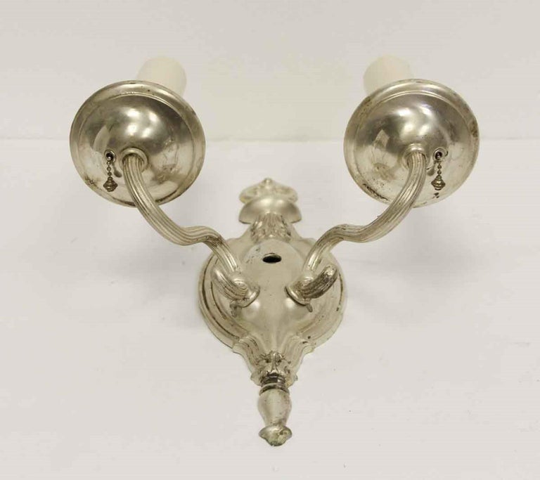 1910 Pair of Silver Plated Brass Federal Wall Sconces with Two Arms For ...