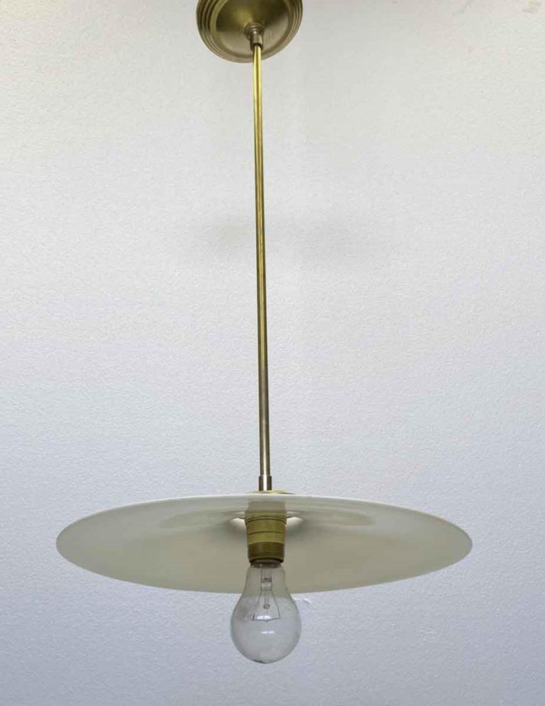 1910 Pancake Milk Glass Light Pendant Light with Brass Hardware at 1stDibs