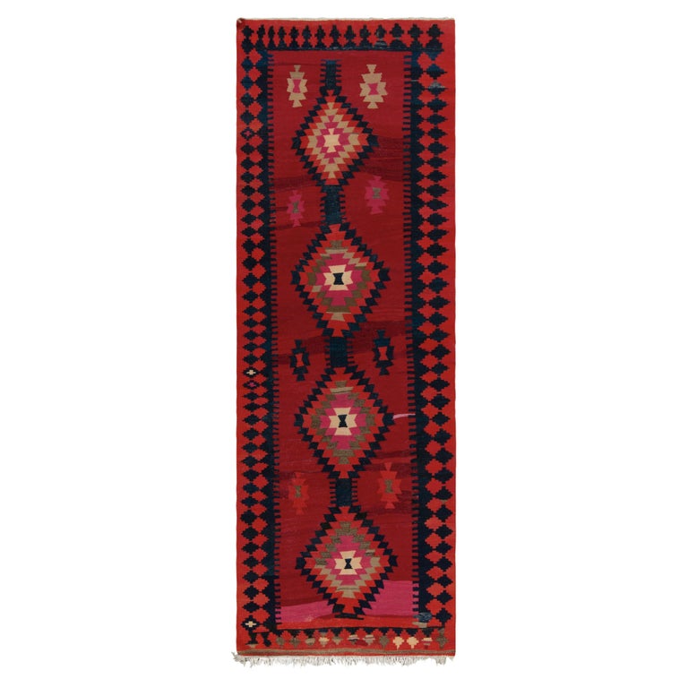 1910s Antique Persian Kilim in Red, Pink and Blue Tribal Geometric ...