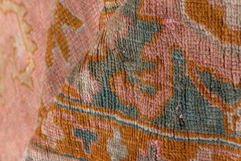 1910s Antique Turkish Oushak Rug, Pink FIeld, Dark Green and Orange ...