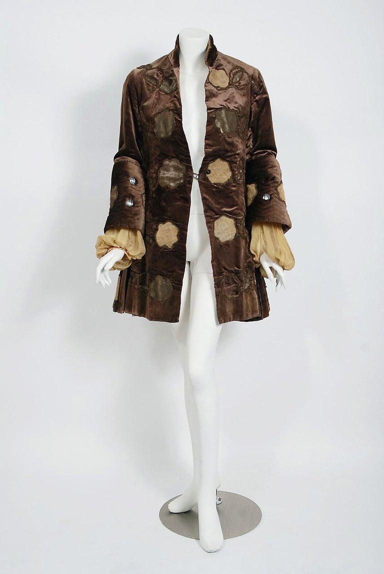 Antique 1910's Edwardian Brown Velvet and Metallic Gold Lamé Wide-Cuff ...