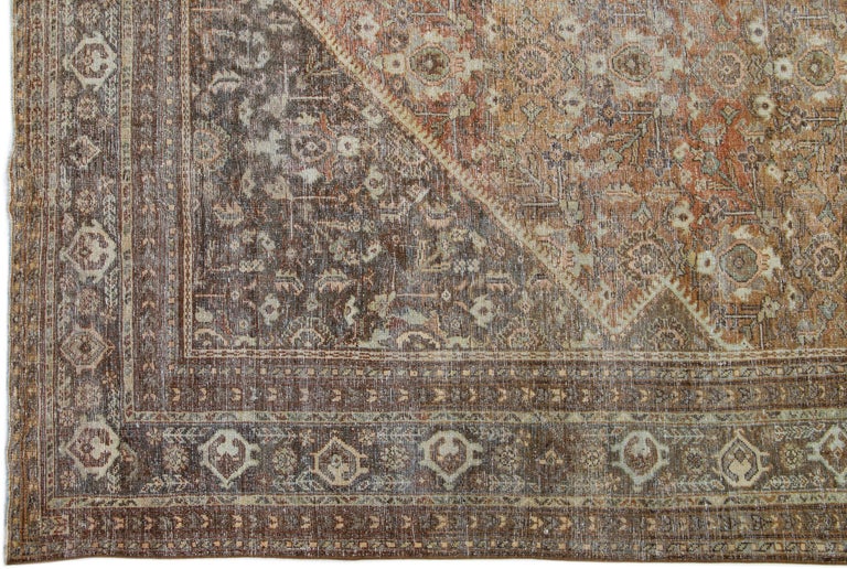 1910s Handmade Antique Persian Mahal Allover Wool Rug in Rust For Sale ...