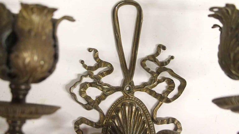 1910s Pair of Petite Bronze Federal Two-Arm Wall Sconces, Floral ...