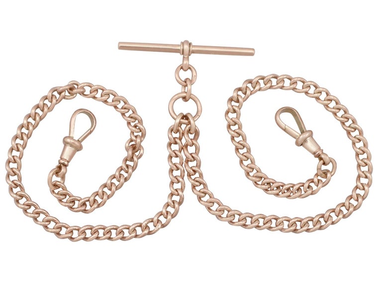 1910s Rose Gold Double Albert Watch Chain at 1stDibs