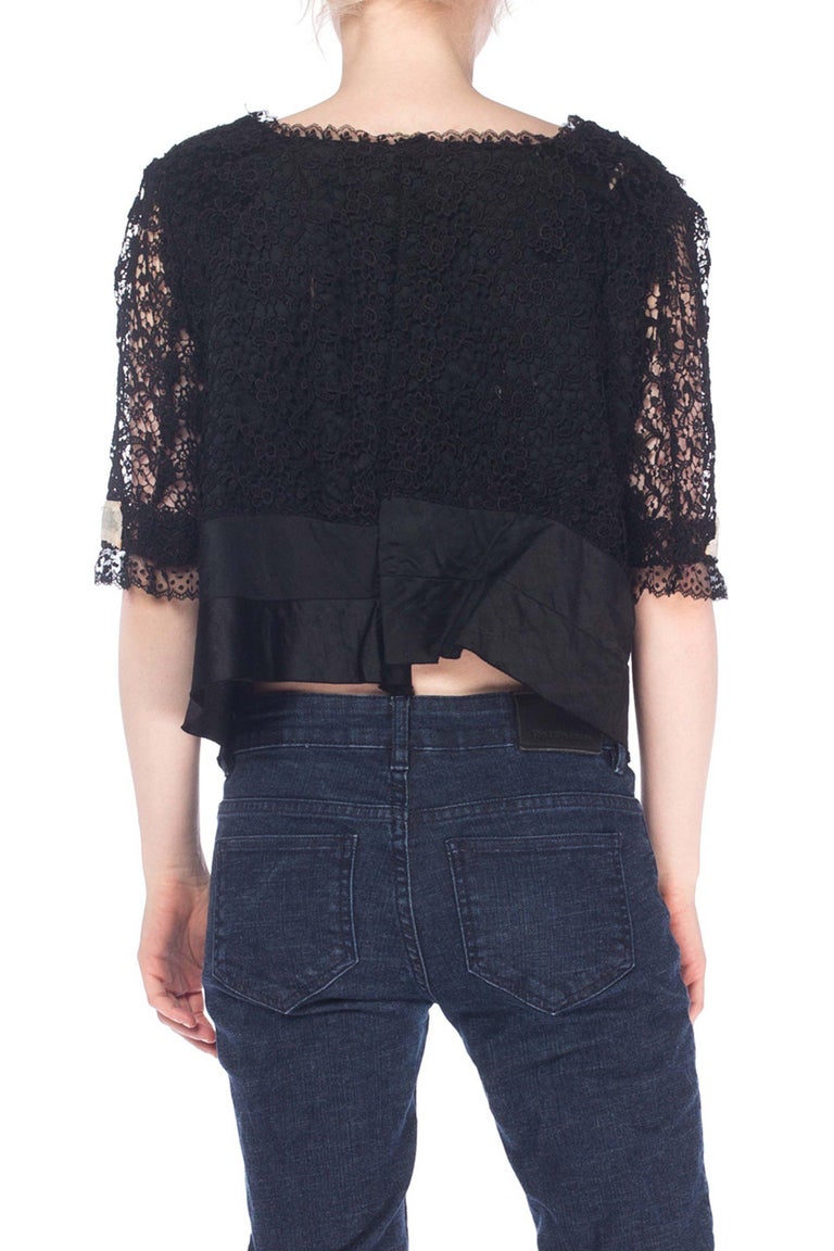 Edwardian Black Silk and Lace Top With Metallic Embroidery, As-Is For ...