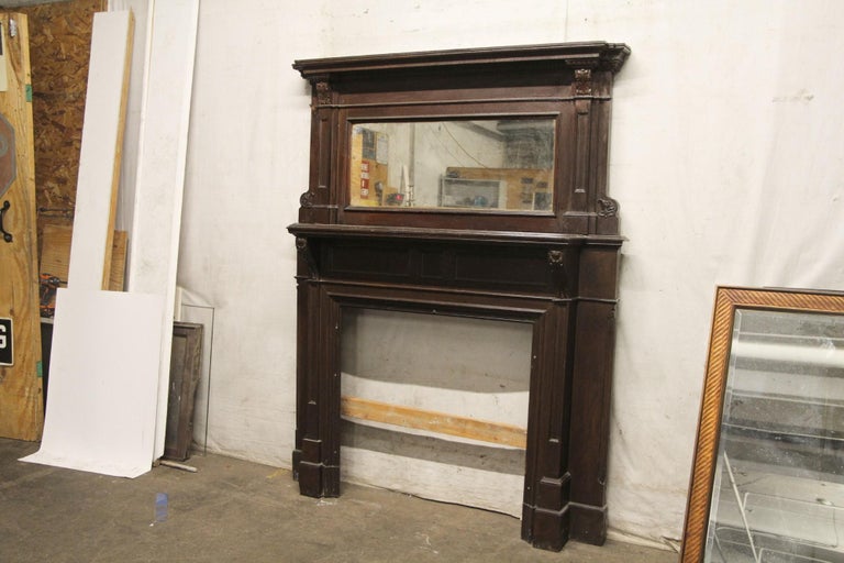 1910s Traditional Carved Wood Two Tier Mantel with Mirror in a Dark ...