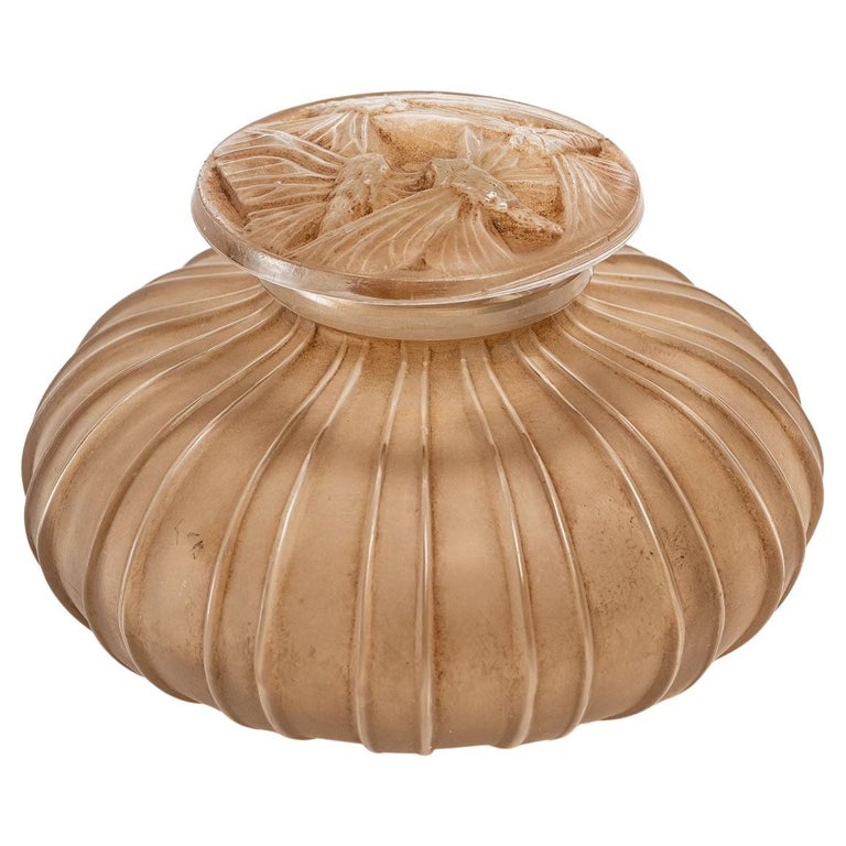 1911 René Lalique Perfume Bottle a Cotes Bouchon Papillons Glass Sepia ...