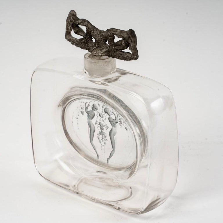 1912 René Lalique, Perfume Bottle Deux Figurines Bouchon Glass with ...
