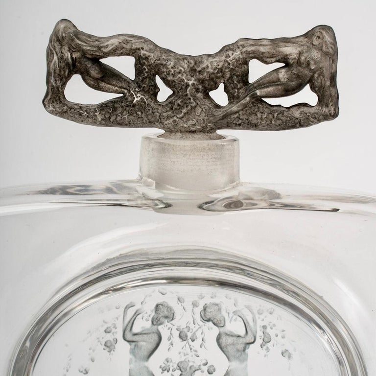 1912 René Lalique, Perfume Bottle Deux Figurines Bouchon Glass with ...
