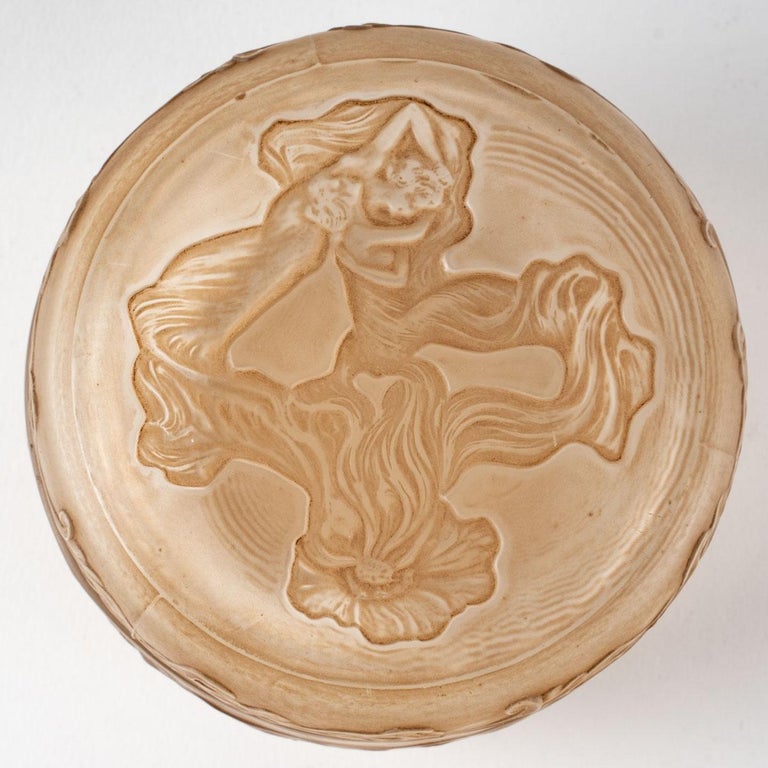1912 René Lalique, Powder Box L'origan Frosted Glass Sepia Patina for ...