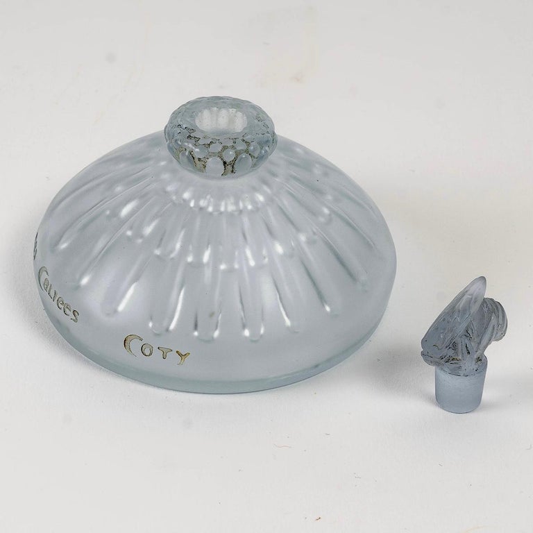 1913 René Lalique Perfume Bottle Au Coeur Des Calices Light Blue Glass ...