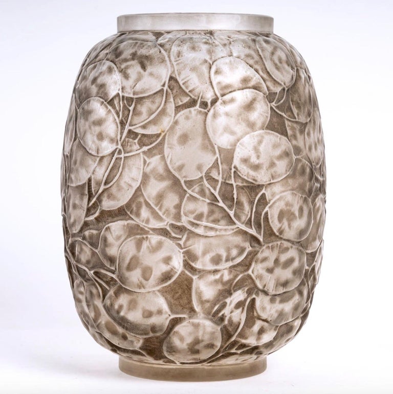 1914 René Lalique Monnaie du Pape Vase in Frosted Glass with Grey ...