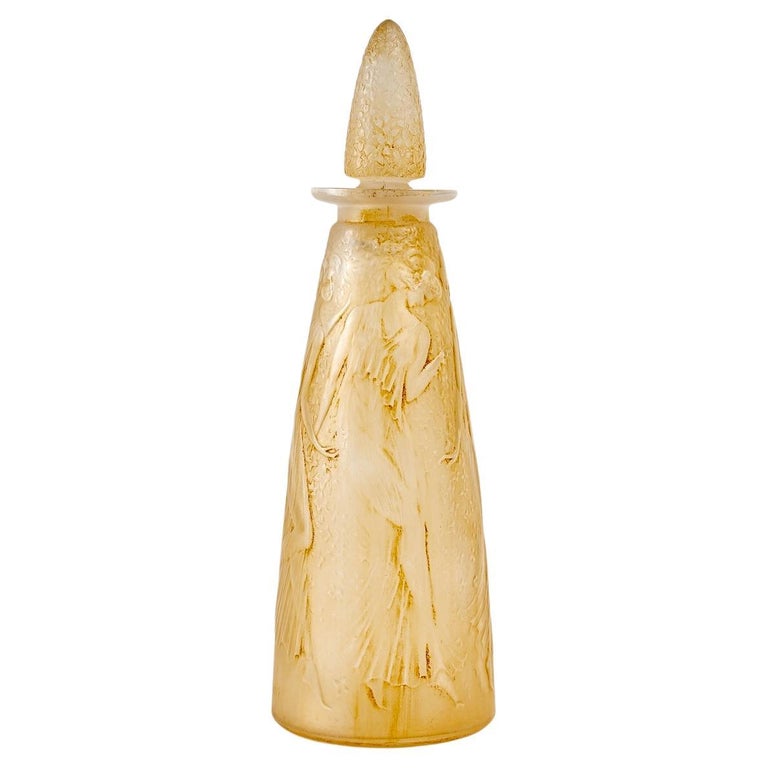 1914 René Lalique, Perfume Bottle Poesie Glass with Yellow Patina for D ...