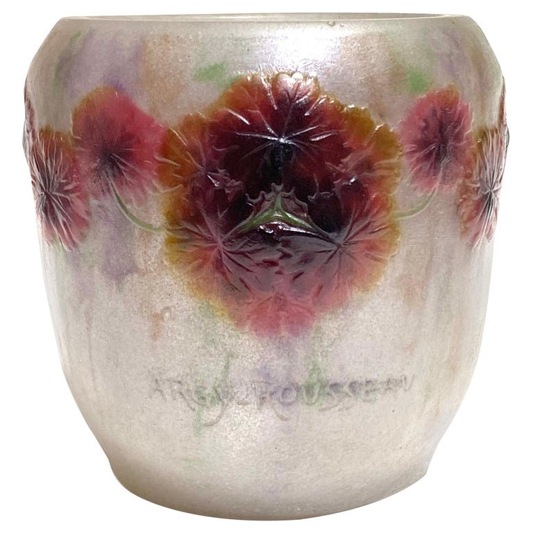 1917 Gabriel Argy-Rousseau Geranium Sauvage Vase in Pate de Verre Cameo ...