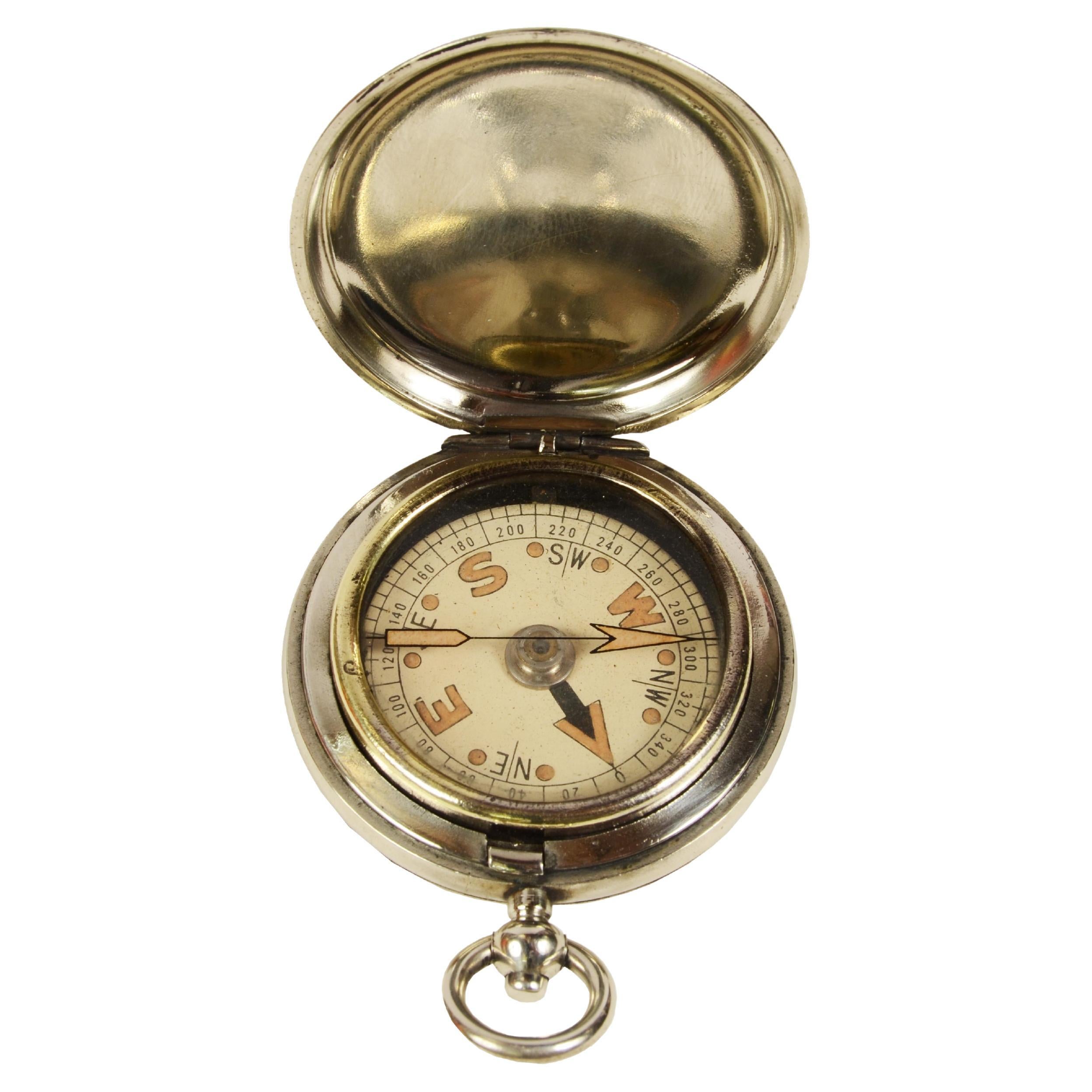 Small Pocket Compass Made of Brass with Magnifying Glass, 1930s at 1stDibs