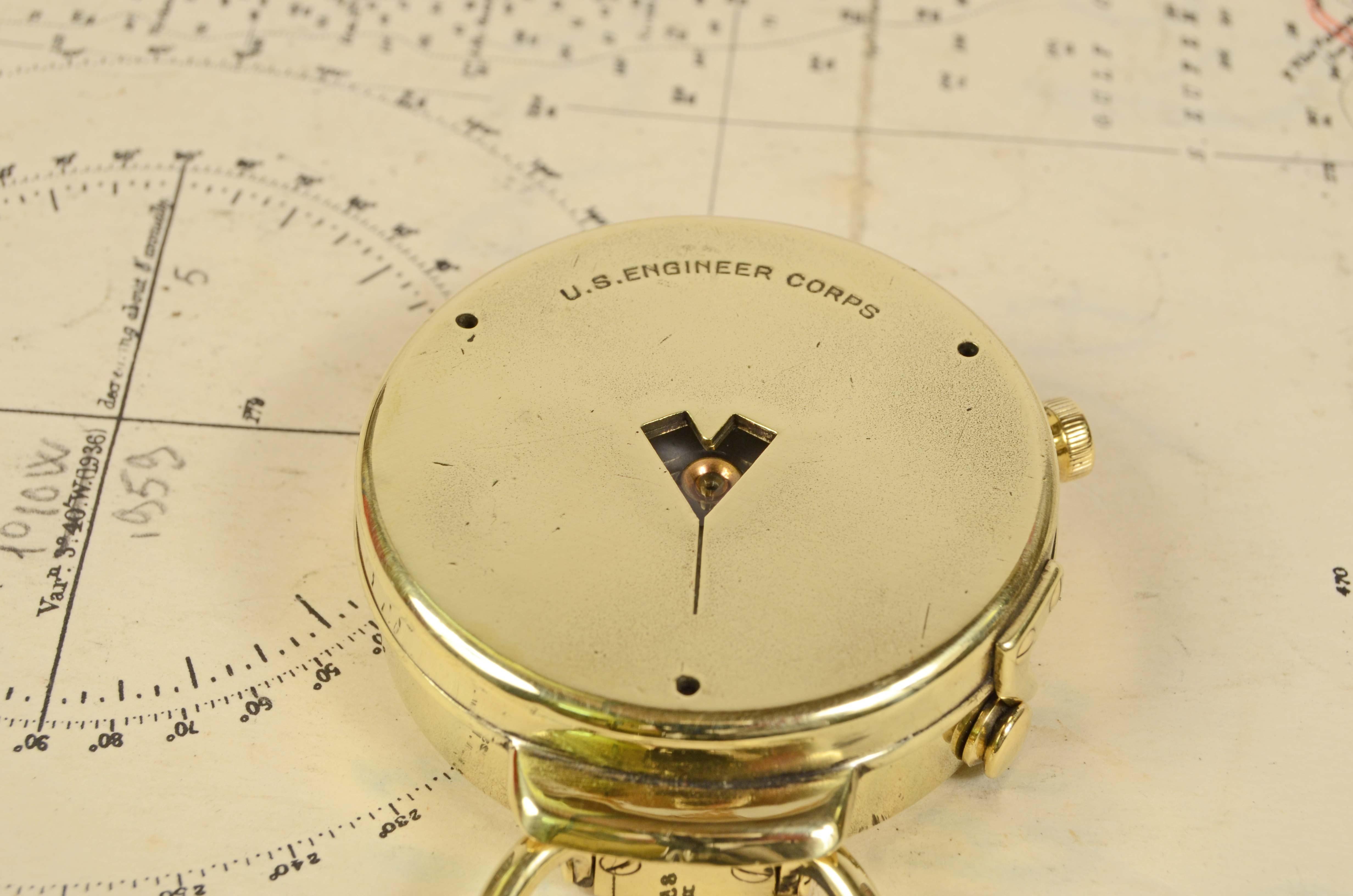 1918s Magnetic Pocket Brass Compass U.S Engineer Corps Signed Cruchon ...