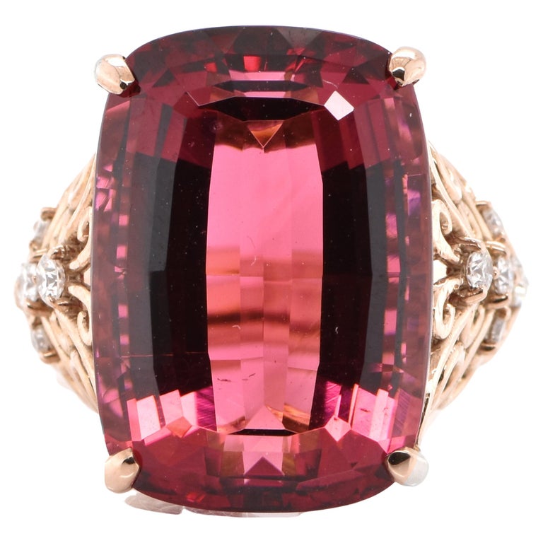 19.19 Carat Pink Tourmaline and Diamond Cocktail Ring Set in 18K Rose ...