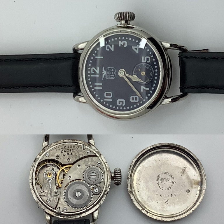 1919 Rare Small Font Dial Elgin "Foch" Hermetic, Solid Nickel, Stunning ...