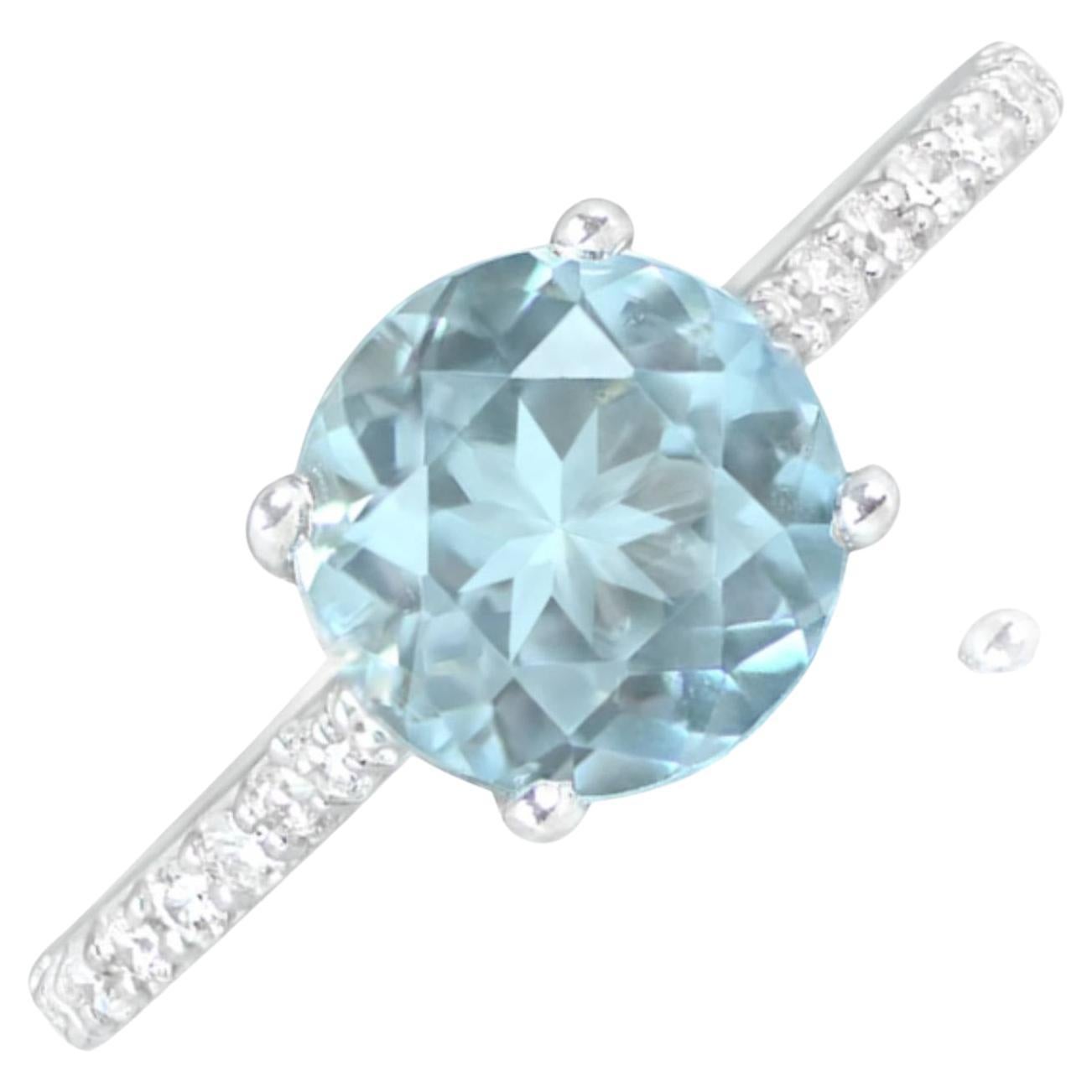 1.91ct Round Cut Aquamarine Engagement Ring, 18k White Gold For Sale at ...
