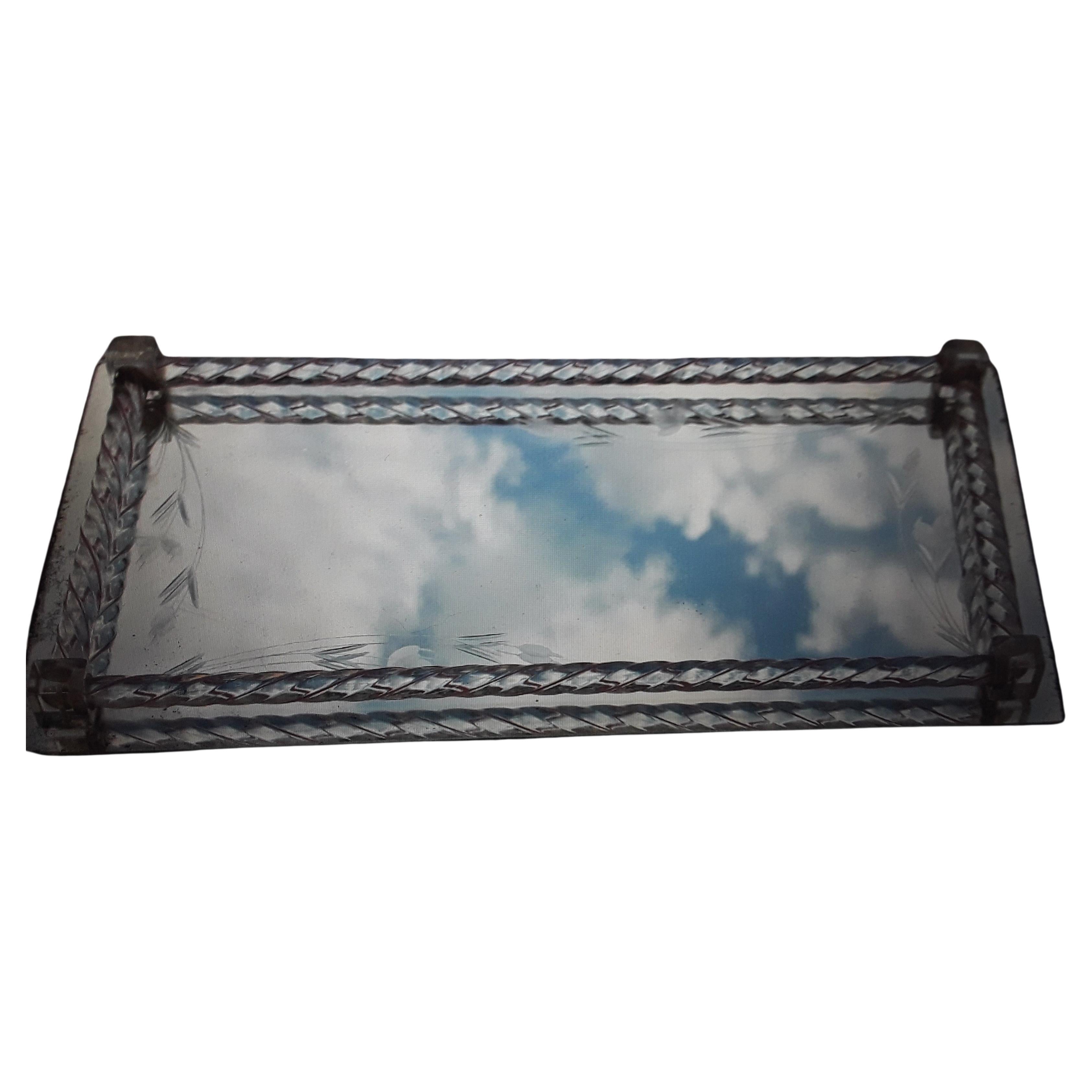 1920 French Art Deco Eglomise Mirrored Art Glass Ladies Vanity Tray ...