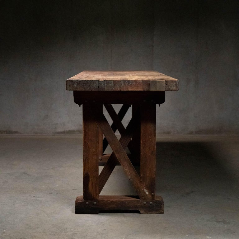 1920 Industrial Solid Wood Work Table Console For Sale at 1stDibs