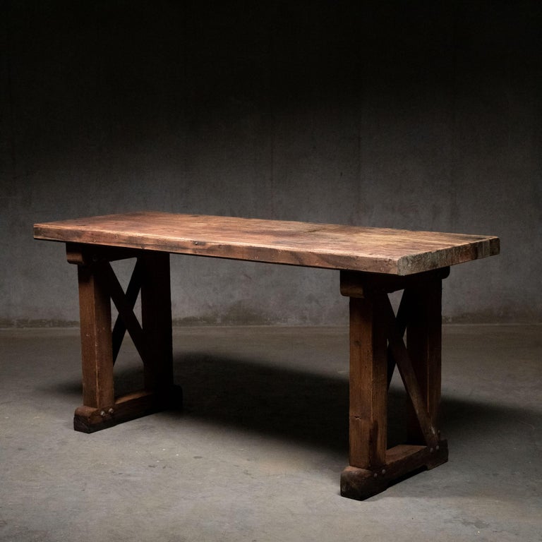1920 Industrial Solid Wood Work Table Console For Sale at 1stDibs