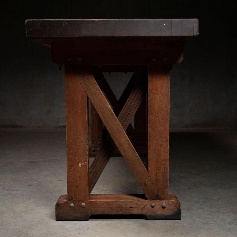 1920 Industrial Solid Wood Work Table Console For Sale at 1stDibs