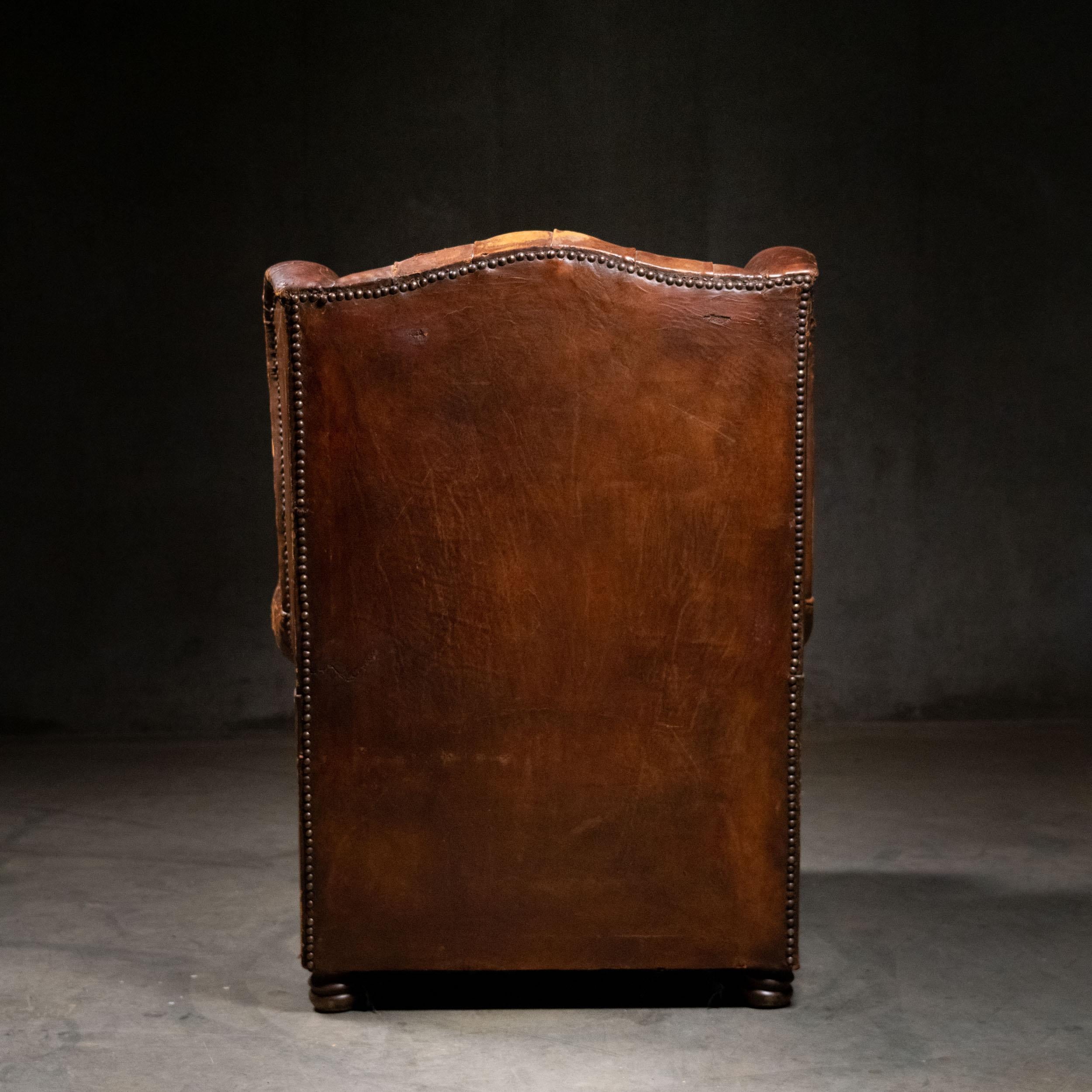 1920 Pair of English Leather Tufted Club Chairs at 1stDibs