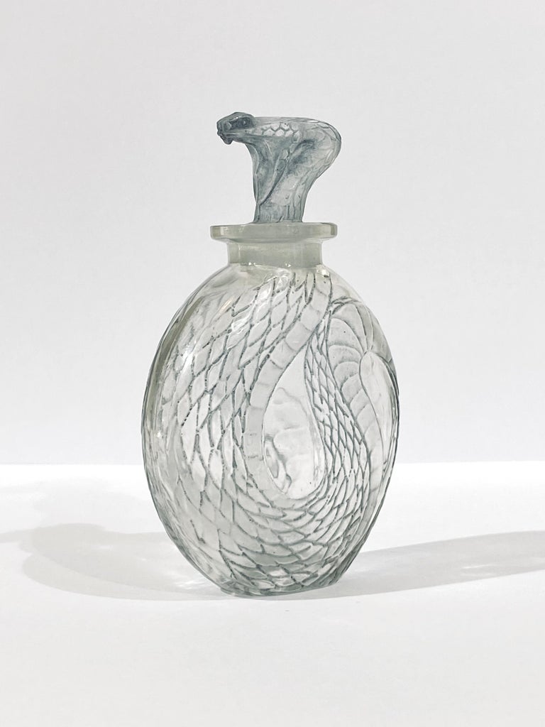 1920 Rene Lalique Serpent Perfume Bottle Clear Glass with Blue Patina ...