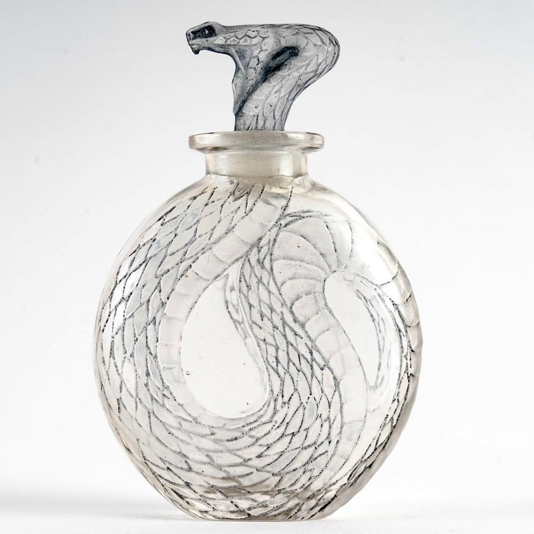 1920 Rene Lalique Serpent Perfume Bottle Clear Glass with Blue Patina ...