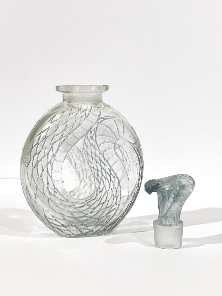 1920 Rene Lalique Serpent Perfume Bottle Clear Glass with Blue Patina ...
