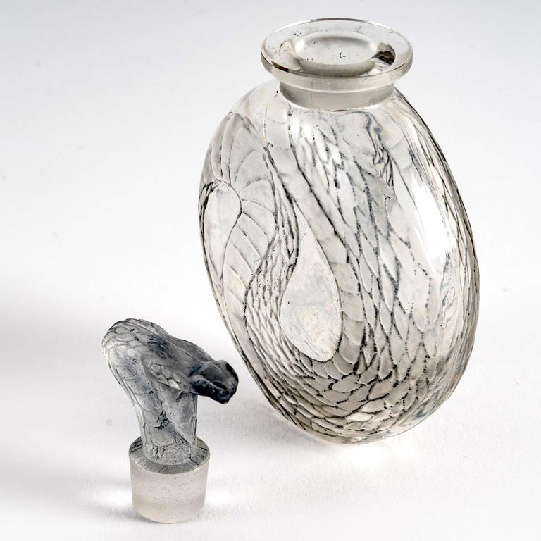 1920 Rene Lalique Serpent Perfume Bottle Clear Glass with Blue Patina ...