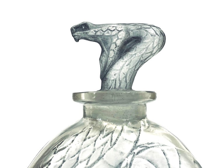 1920 Rene Lalique Serpent Perfume Bottle Clear Glass with Blue Patina ...