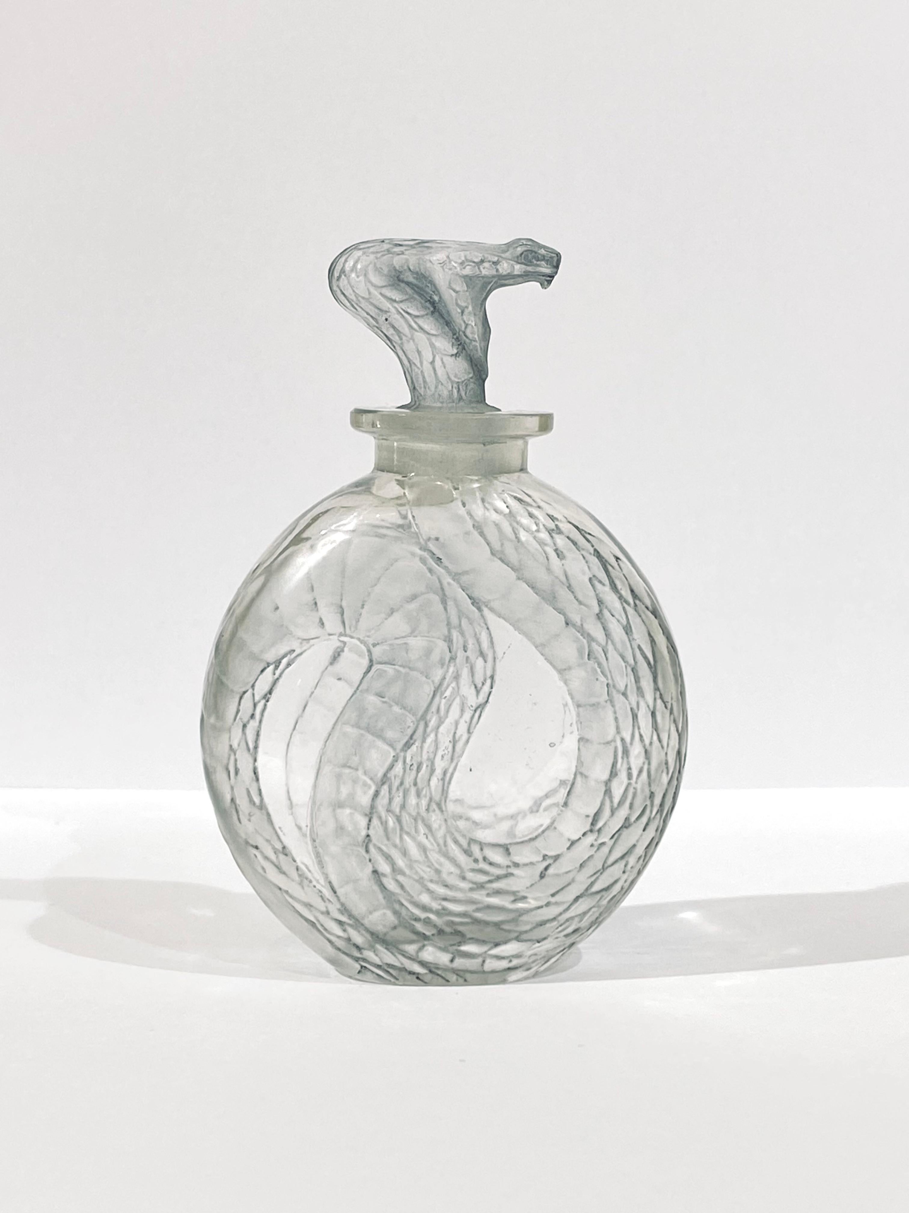 1920 Rene Lalique Serpent Perfume Bottle Clear Glass with Blue Patina ...