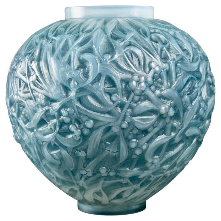 1920 René Lalique Vase Gui Double Cased Opalescent Glass with Blue ...