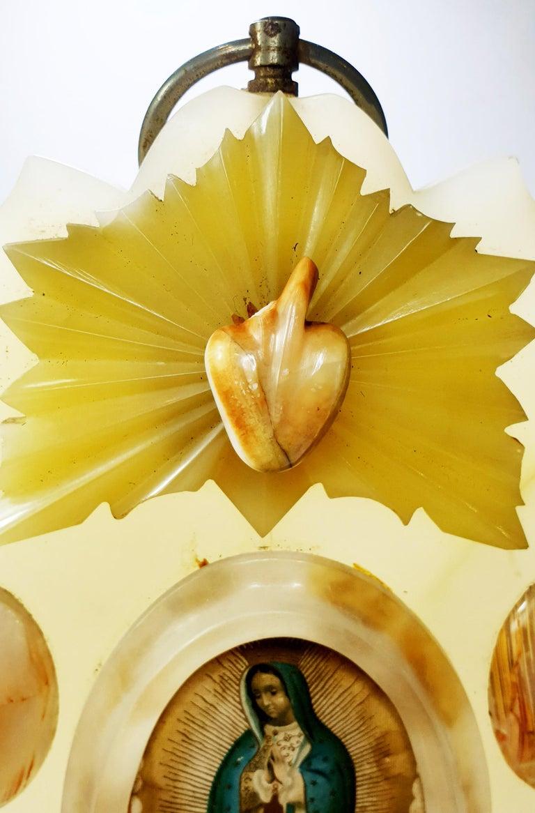 1920's Holy Water Font Lady of Guadalupe and Angel in Alabaster and ...