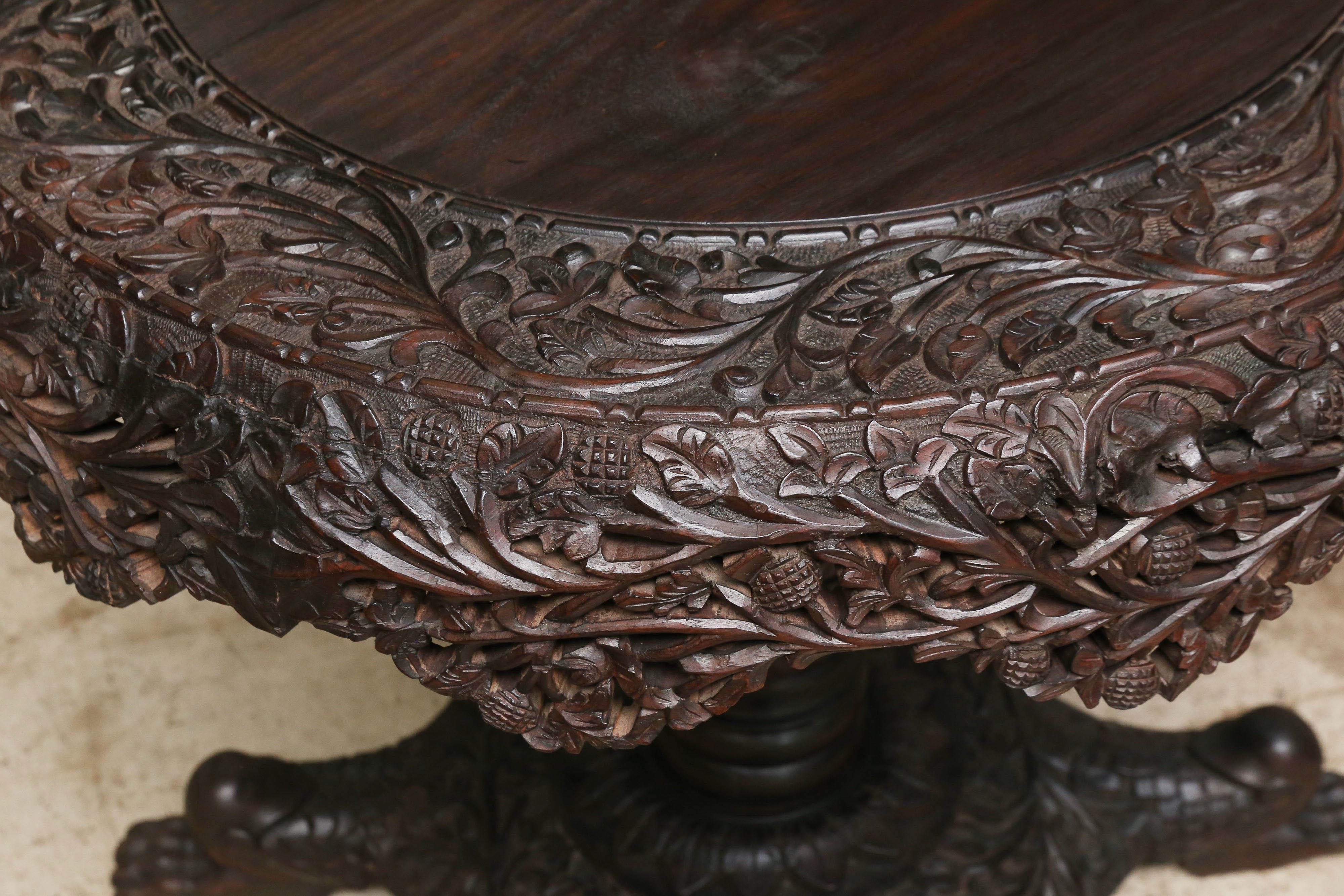 1920 Solid Teakwood Heavily Pierced Carved Ebonized Center Table at 1stDibs