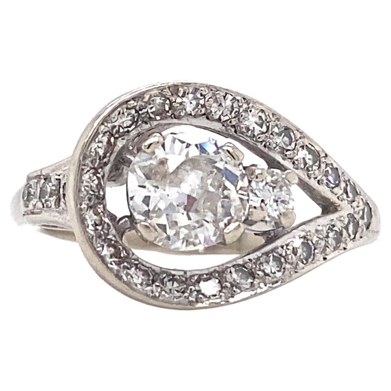 1920s 0.80 Carat Diamond Loop Ring in 14 Karat White Gold and Platinum ...