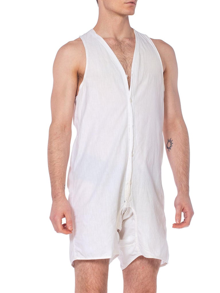 1920S White Organic Cotton Men's One Piece Union Suit Underwear ...